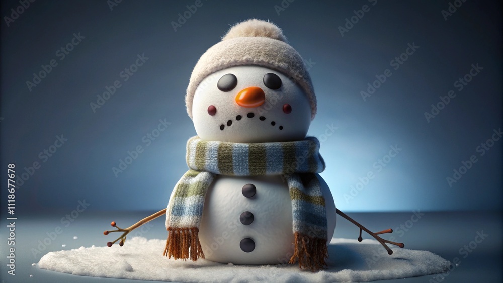 melting very sad expression snowman with a sagging scarf and half ...