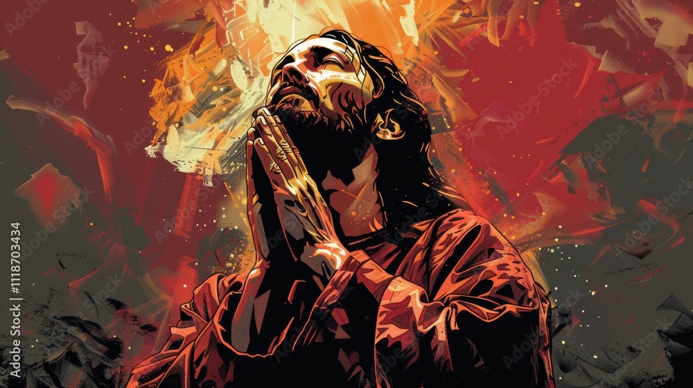 Vector art of Jesus healing the ten lepers, with one returning to give ...