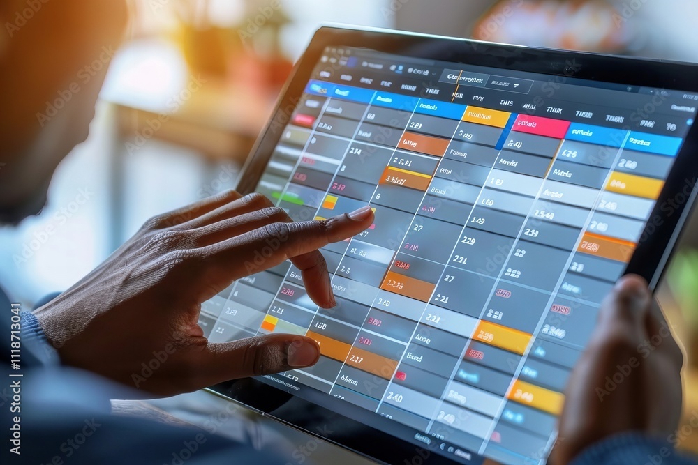 Employee Managing Calendar Schedule and Staff Time Sheet Stock Photo ...