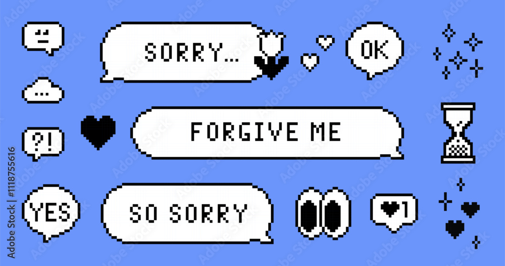 Vector retro speech bubble with text saying Sorry, Forgive me. Y2k ...