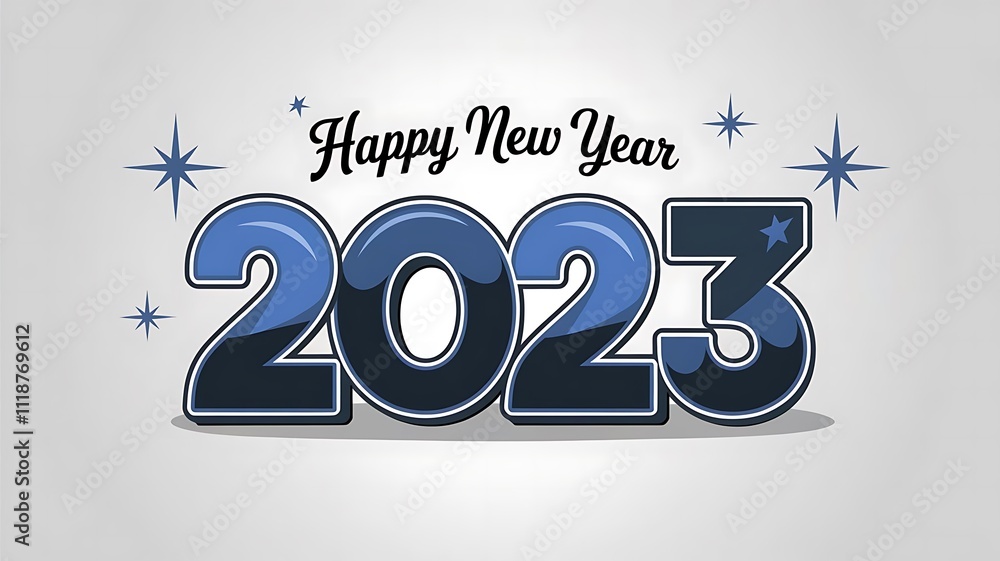 Festive New Year 2025 Design with Shiny Blue Numbers and Elegant Script ...