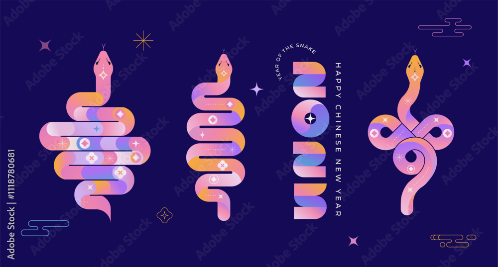 Chinese new year 2025 year of the Snake. Red Snake illustrations ...