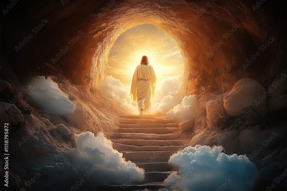 Foto Jesus Christ Easter Resurrection, Silhouette of Jesus in Light ...