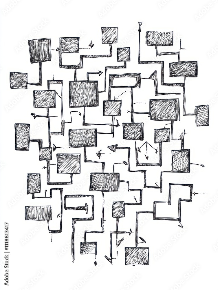 Mind map sketch. Hand drawn blank square diagram, mind mapping, flow ...