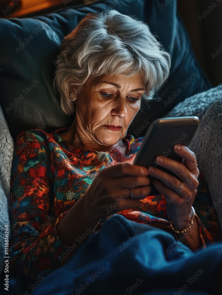 Relaxed mature old 60s woman, older middle aged female customer holding ...