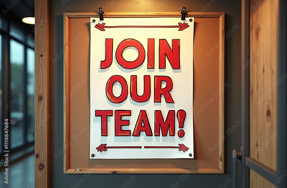 Hiring and recruitment concept, job advertisement poster on a bulletin ...