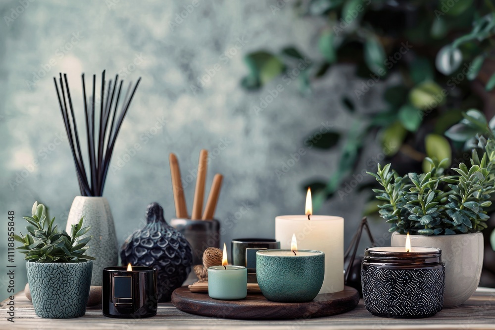 Wellness tools like candles and soothing props create a relaxing setup ...