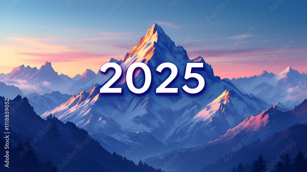2025 text on mountain showing travel to mountains in 2025, journey ...