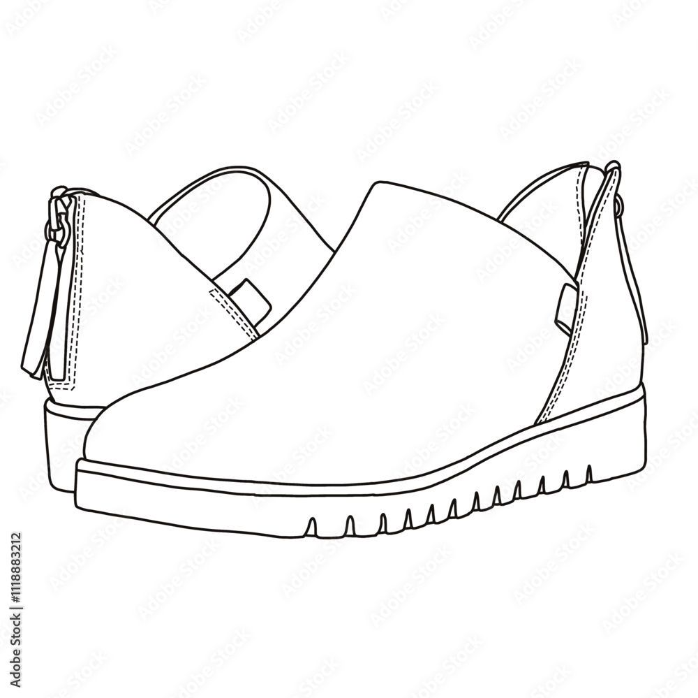 Women's Slip On Loafers Casual Shoes with rear zipper Line art ...