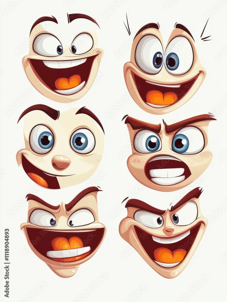 Cartoon expression faces. Comic emoji emotions, funny face. Winking ...