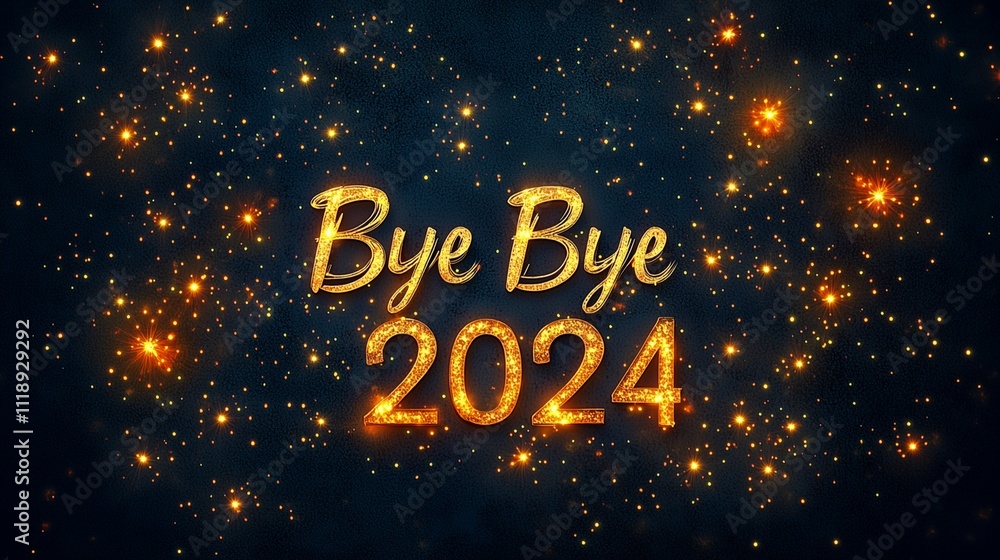 Bye Bye 2024 Realistic text of 2024 surrounded by glowing fireflies on ...