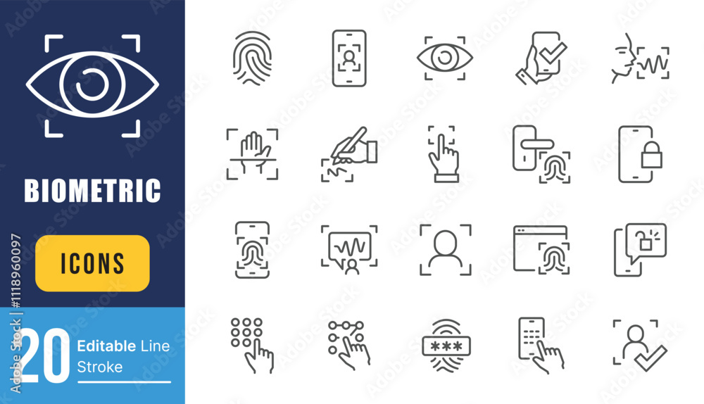 Set of Biometric Related Vector Line Icons. Contains such Icons as ...