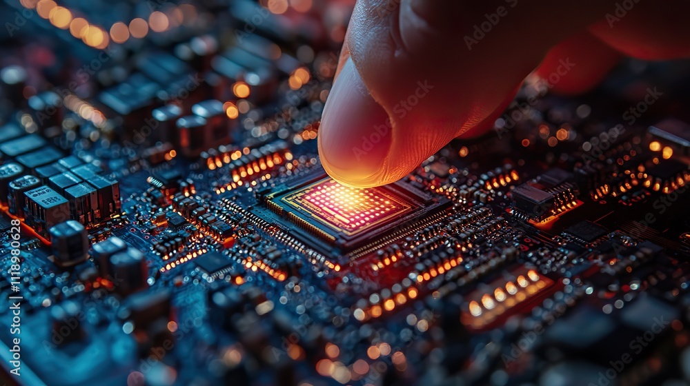 Ilustração Computer graphics card in hand, showing installation of ...