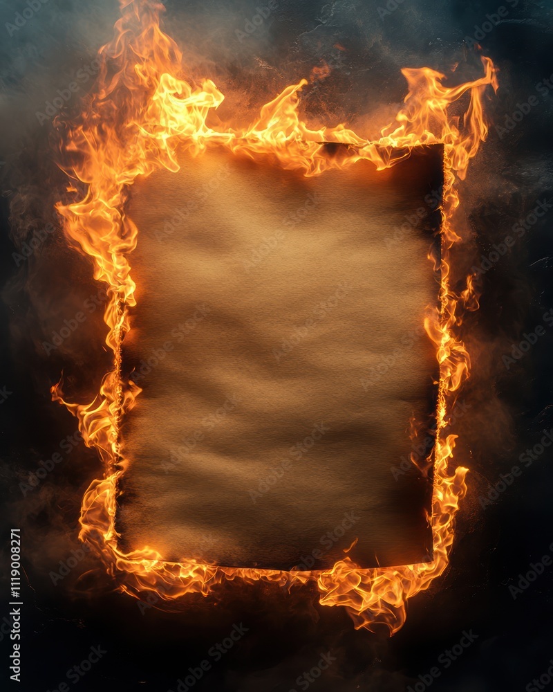 Burning Paper Sheet Overlay with Flames Smoke and Dark Background for ...