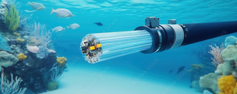 Photo Stock Cross-sectional view of a submarine fiberoptic cable ...