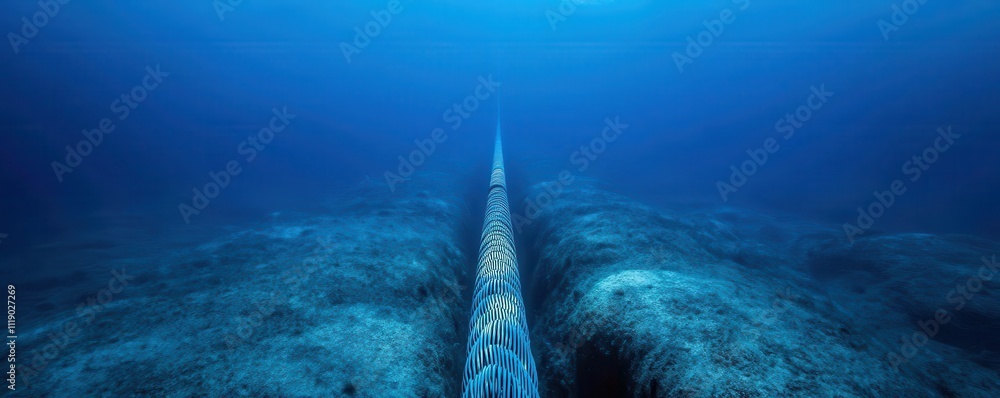 Detailed image of a fiberoptic cable stretching across the ocean floor ...