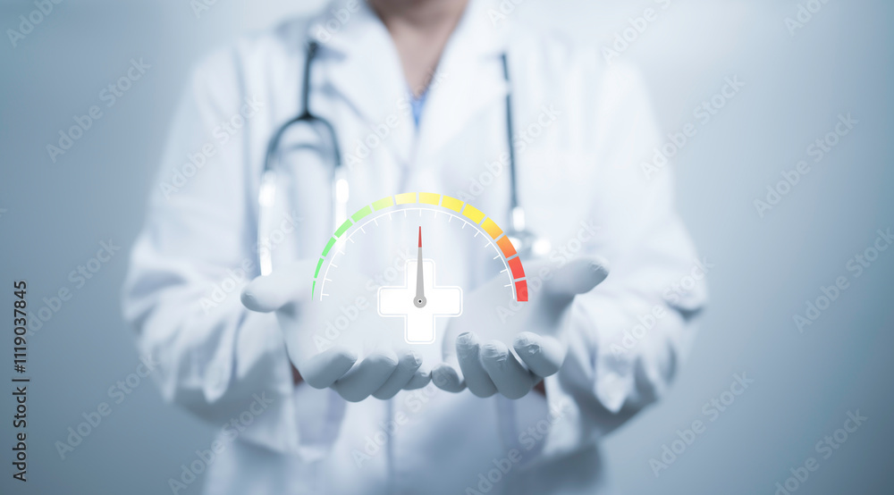 Healthcare professional showcases a health indicator with a glowing ...