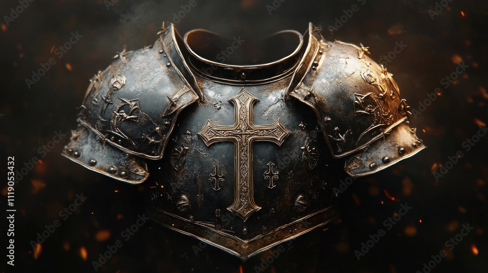 Medieval Armor Chest Piece with Cross Symbol and Ornate Engravings ...