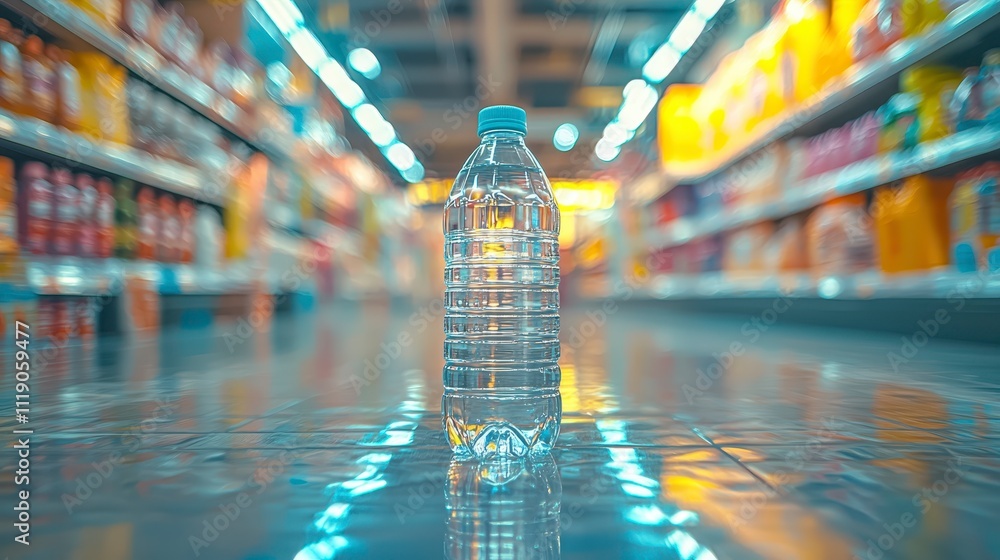 Supermarket Aisle Bottled Water on Shiny Floor Stock Photo | Adobe Stock