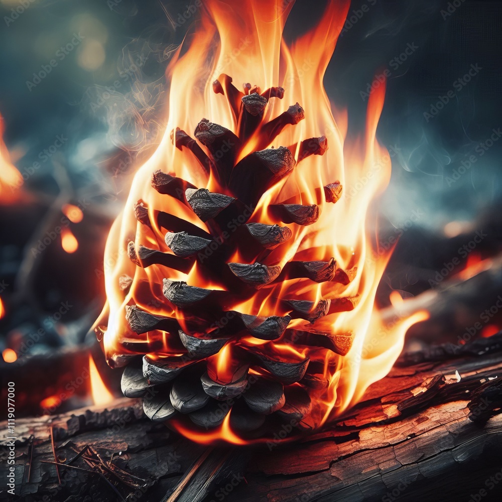 55 Burning pine cone Detailed view of a pine cone consumed by ca Stock ...