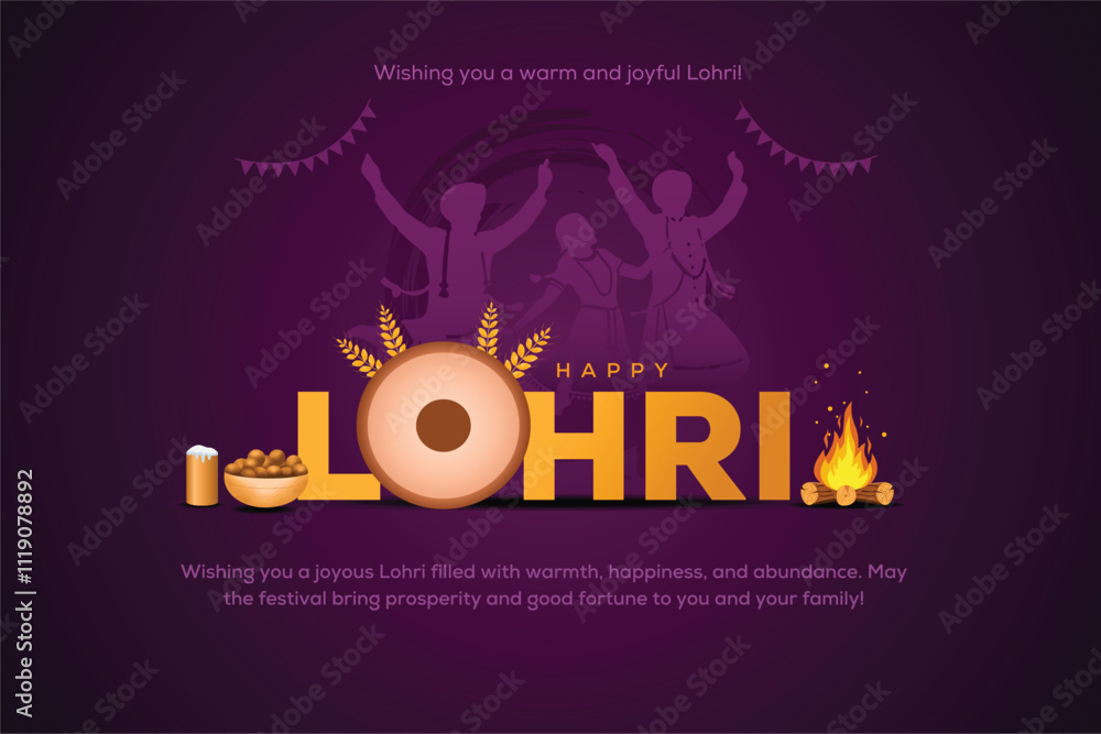 Happy Lohri festival of Punjab India background. group of people ...