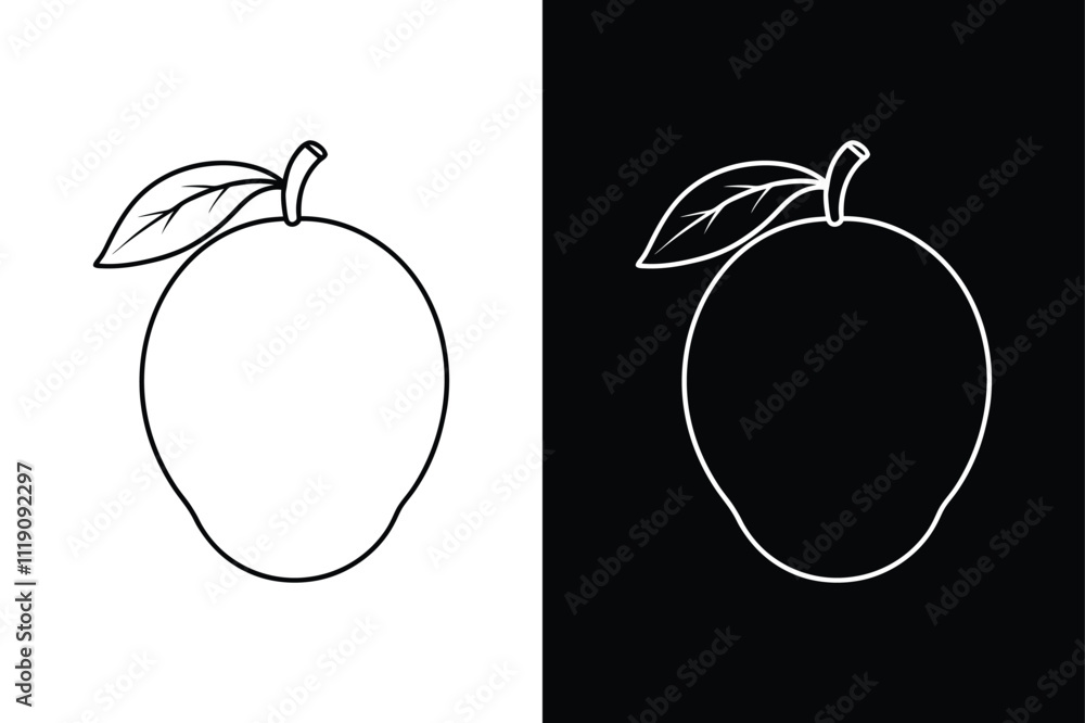 Mango Line Art. Isolated Flat Vector Designs in Black and White Stock ...