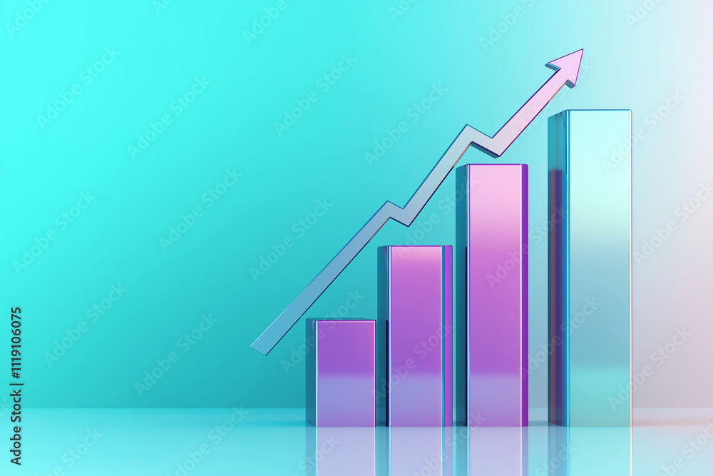 Growing bar graph with upward arrow representing increasing statistics ...