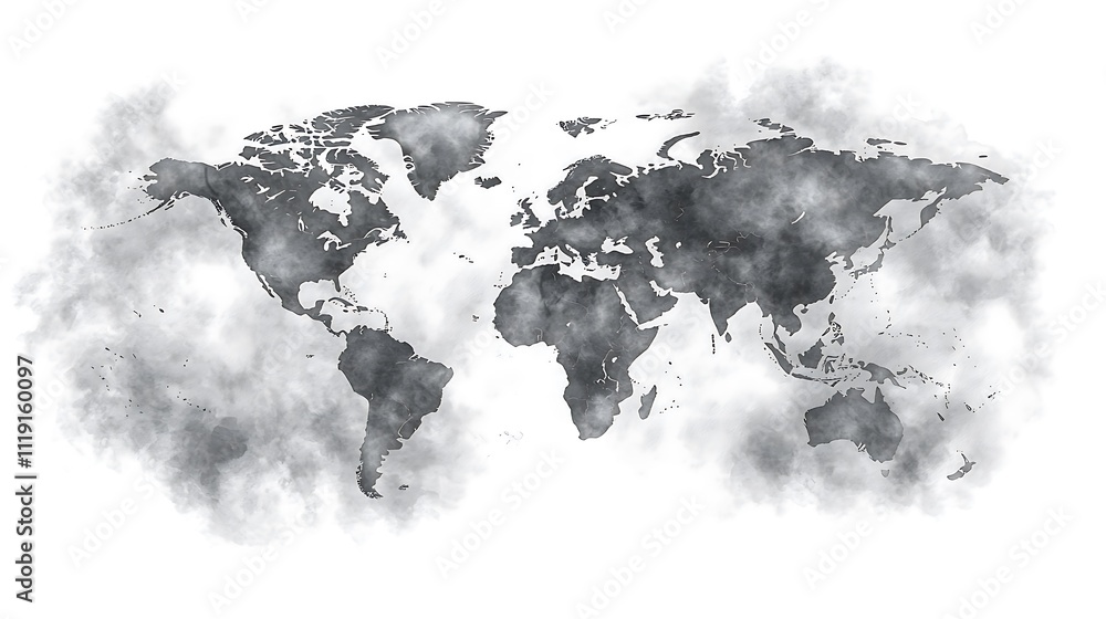 World map engulfed in smoke, depicting pollution or climate change ...