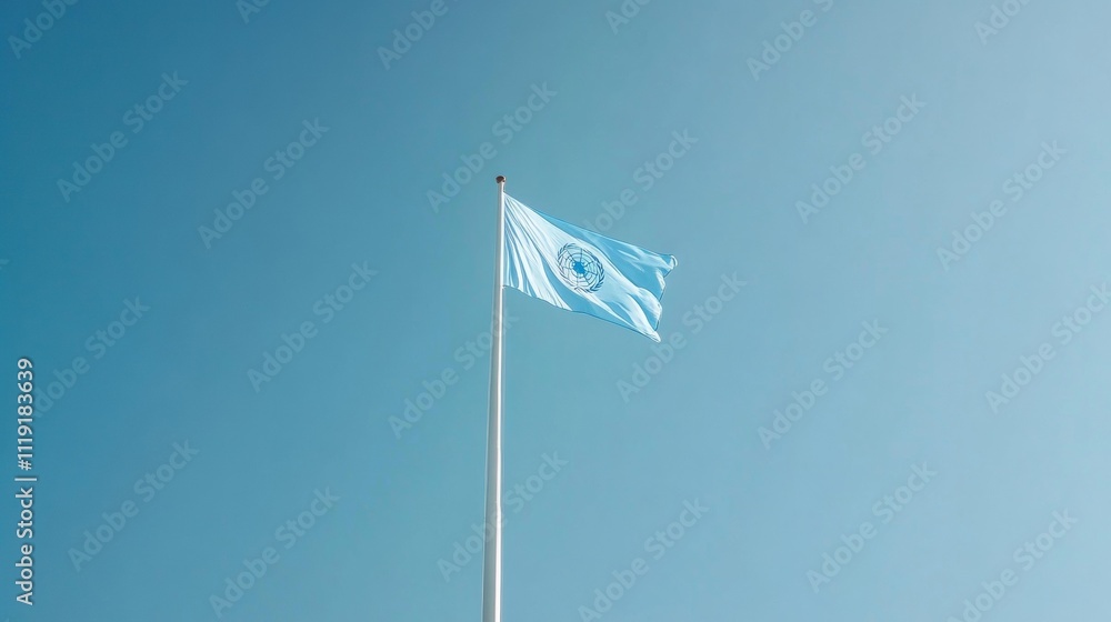 Modern UN Flag Against Clear Sky Symbol of Neutrality and Peace for ...