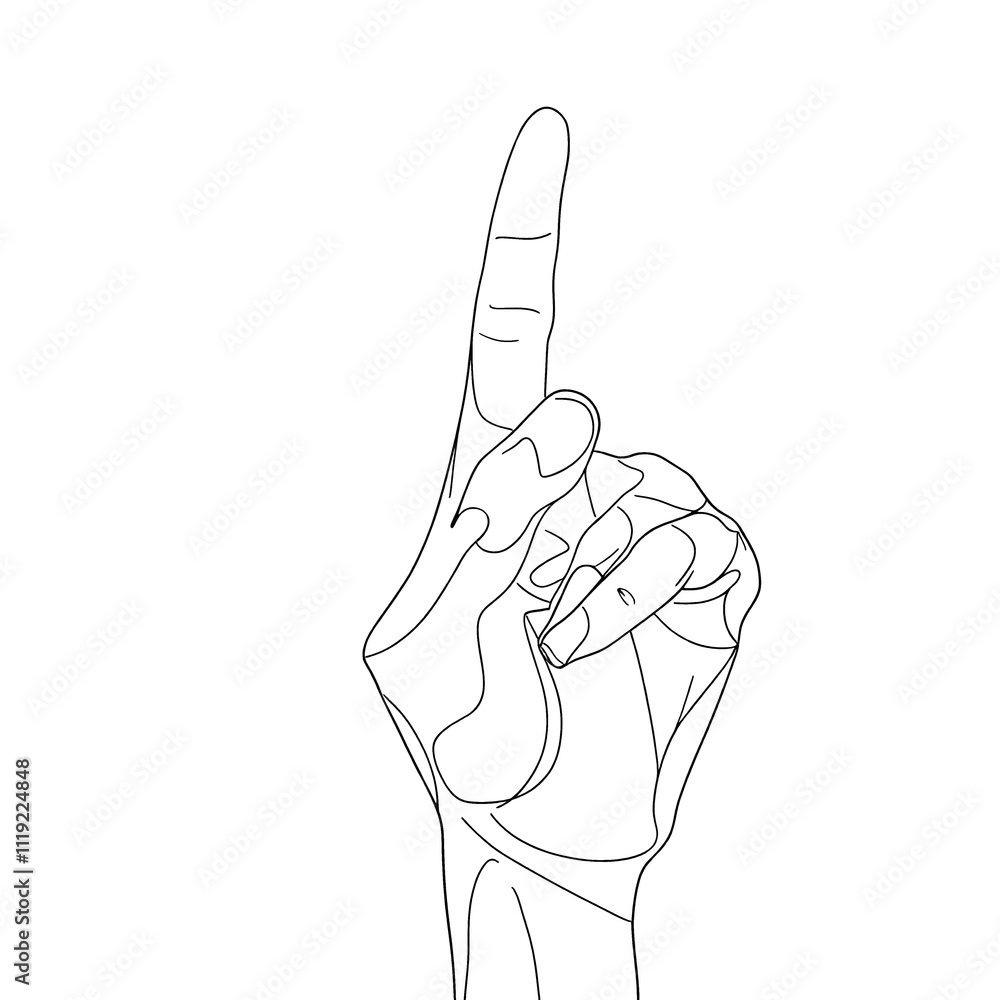 Minimalist line drawing of a hand with an raised index finger pointing ...
