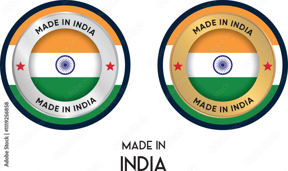 Made in India. Premium labels, stickers, pointer, badge and symbol of ...