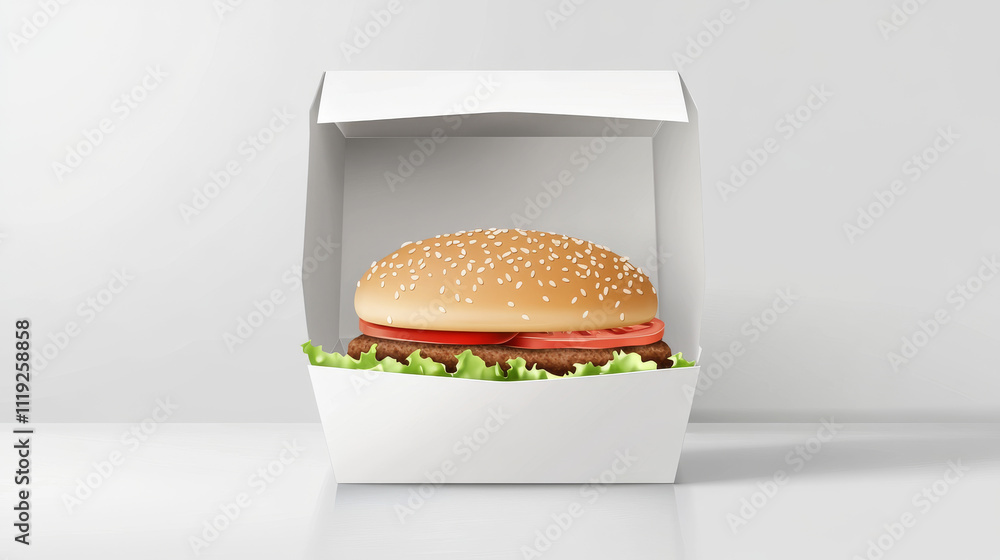 White cardboard burger box, realistic vector illustration. Paper ...