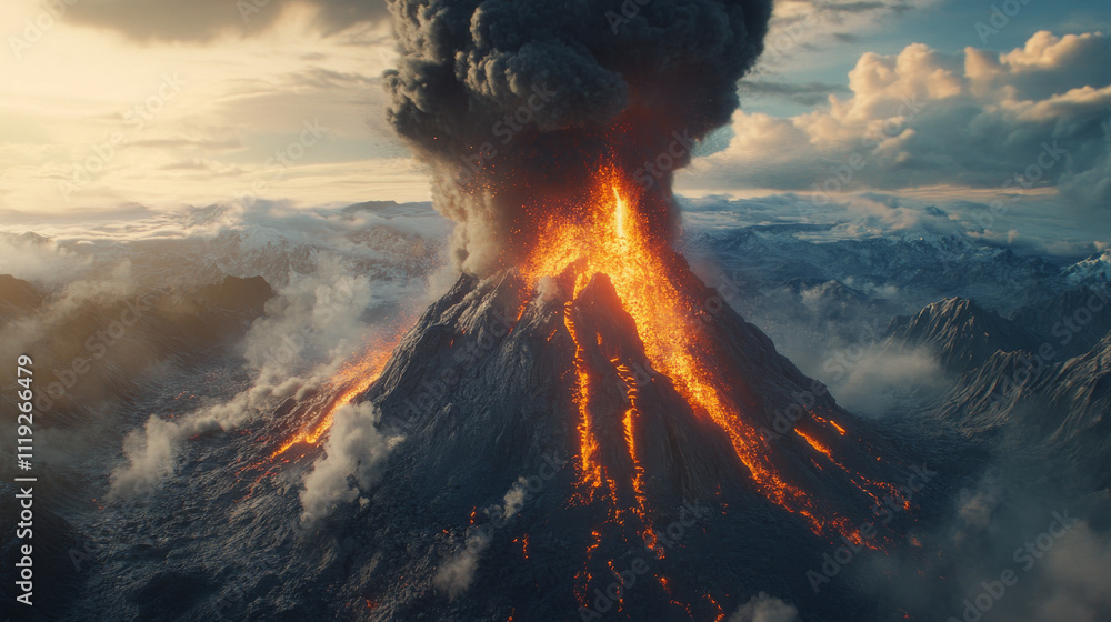 Volcano eruption animation set isolated on black background. Vector ...