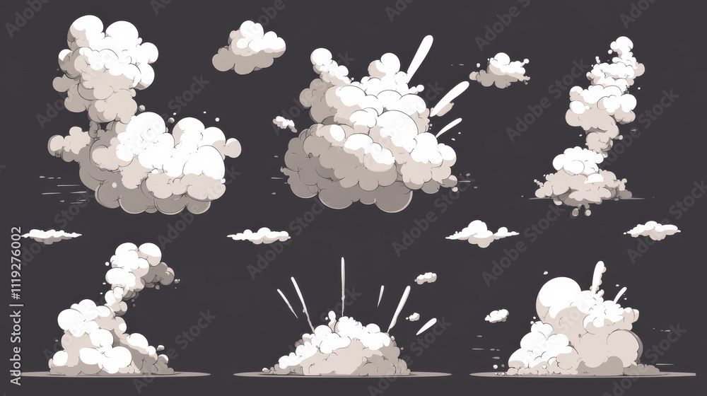 Smoke explode animation sprite sheet. Cartoon clouds, steam vfx explosion animated shot ...