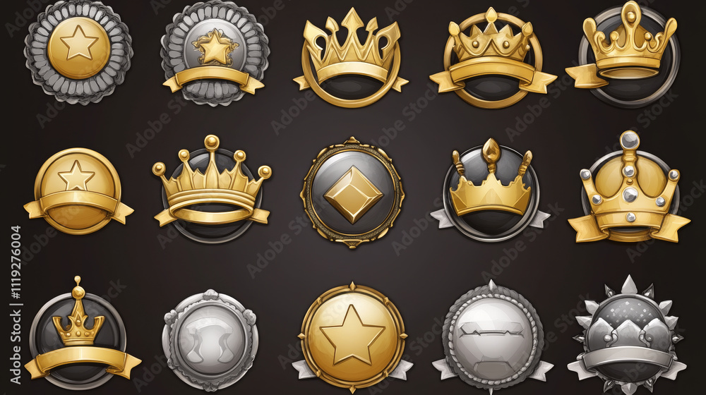 Royal game buttons animation set. Vector cartoon illustration of golden ...