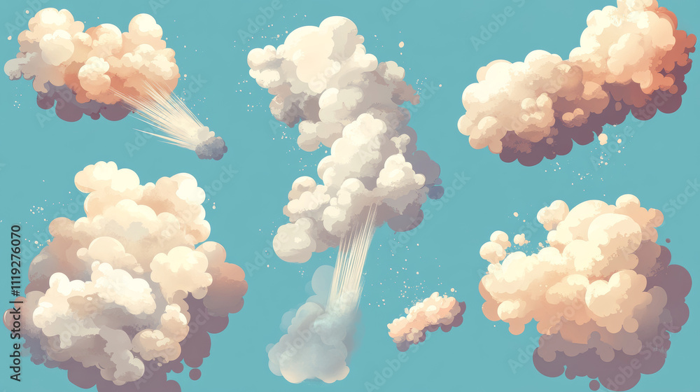 Smoke explode animation sprite sheet. Cartoon clouds, steam vfx explosion animated shot ...