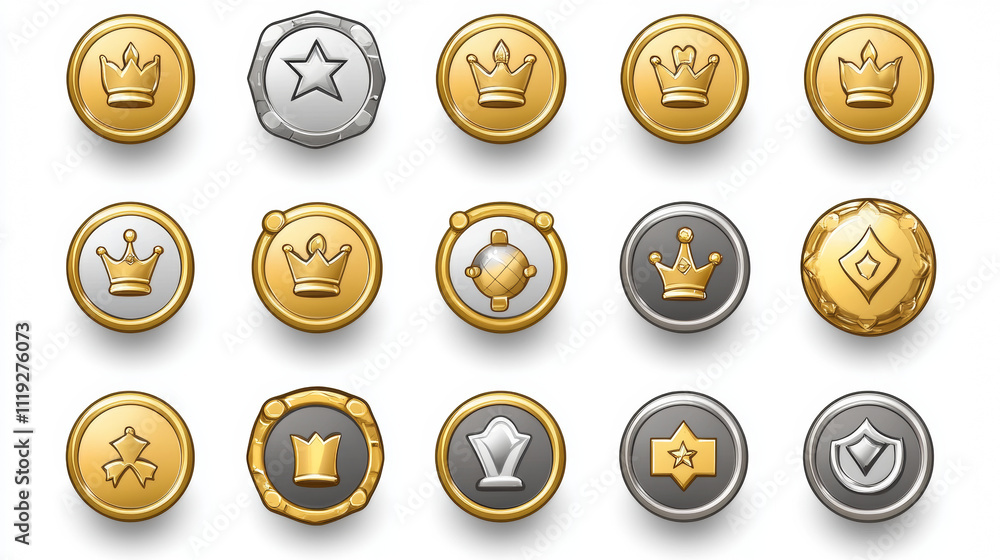 Ilustración de Stock Royal game buttons animation set. Vector cartoon ...