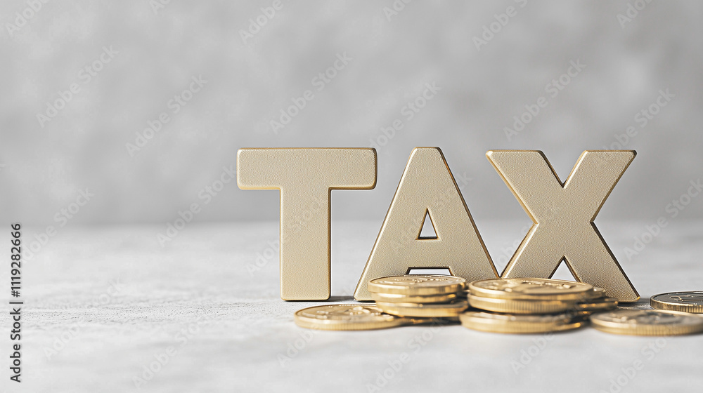 Tax Season: Golden coins and the word "TAX" in elegant gold lettering ...