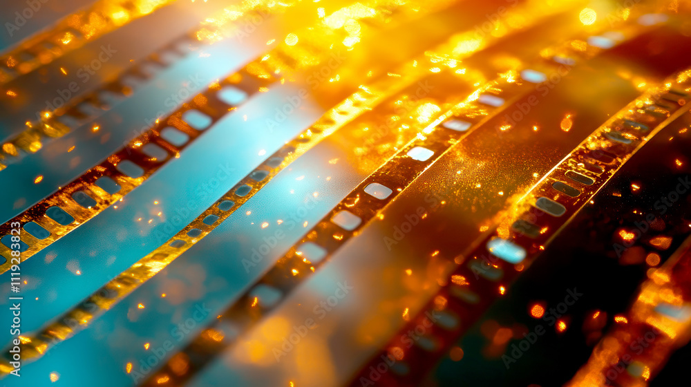 Poster of film negative on gold background with double exposure ...