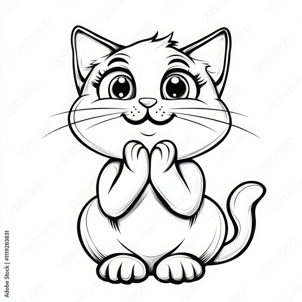Cute Cat Coloring Page for Kids and Adults Stock Illustration | Adobe Stock