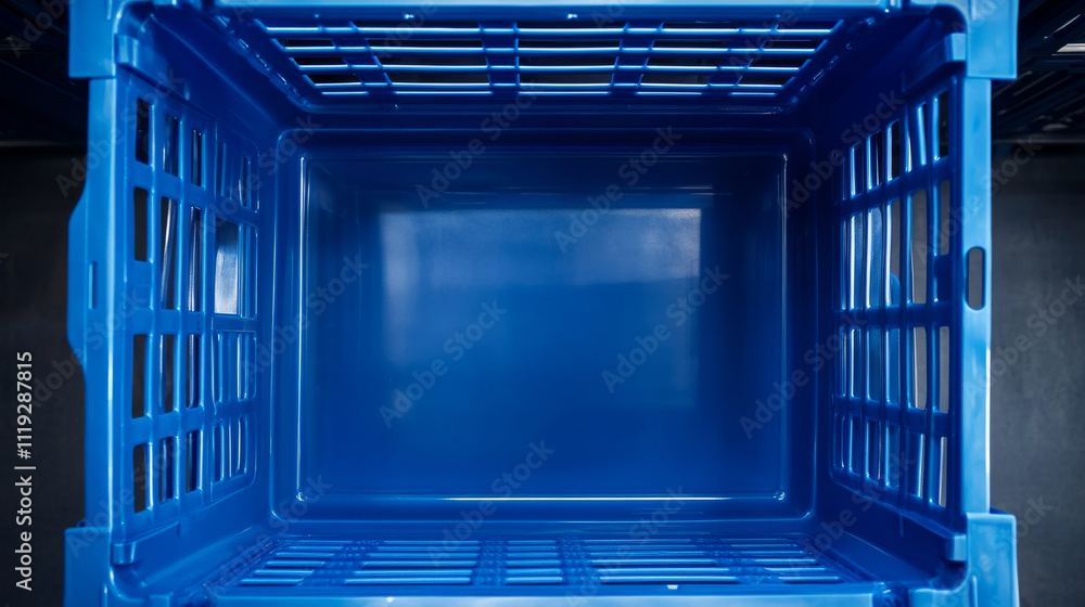 Blue plastic crate box. Fruit and vegetable empty basket for storage ...