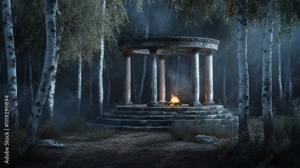 Ilustración de Stock Ancient celtic round stone platform, pillars with ...