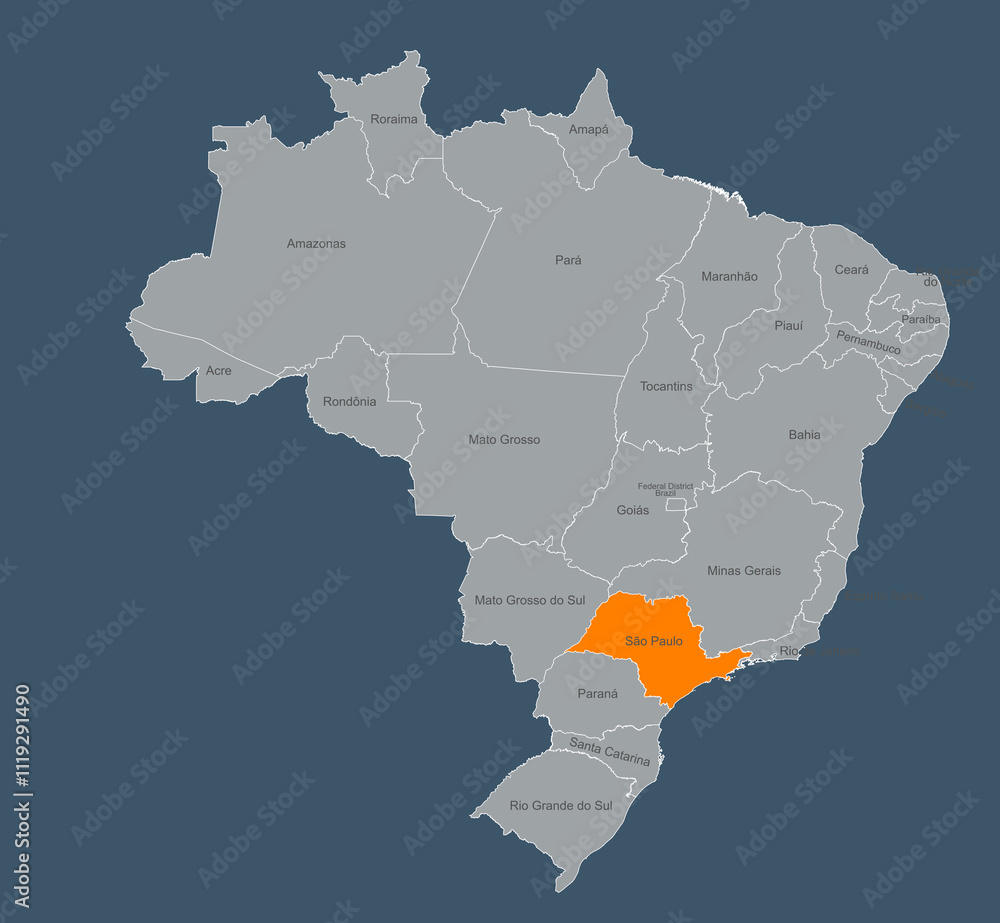 Map of brazil Highlighting São Paulo with Labeled Provinces Stock Photo ...
