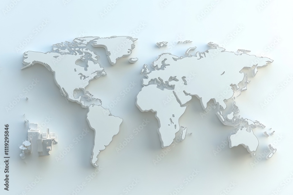 A minimalistic and elegant representation of a white world map with a ...
