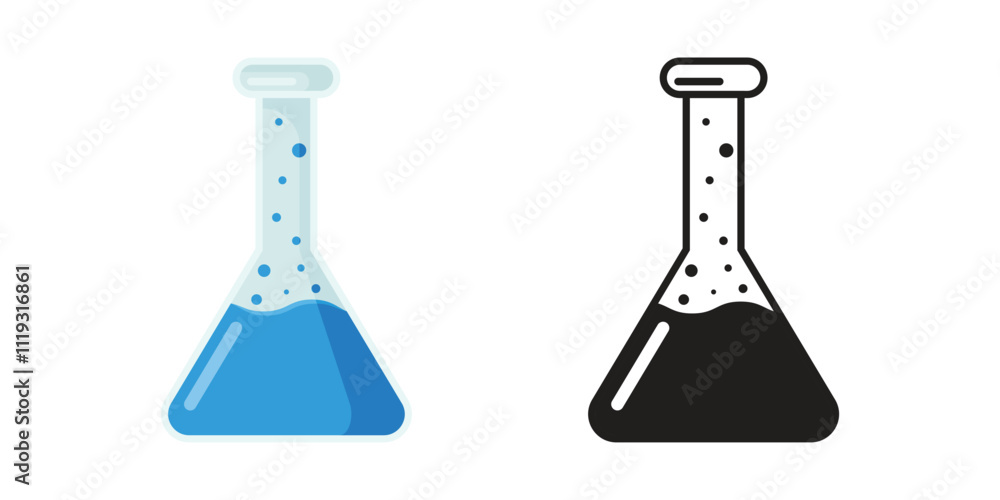 Science lab bottle icon in flat style. Laboratory glassware equipment ...