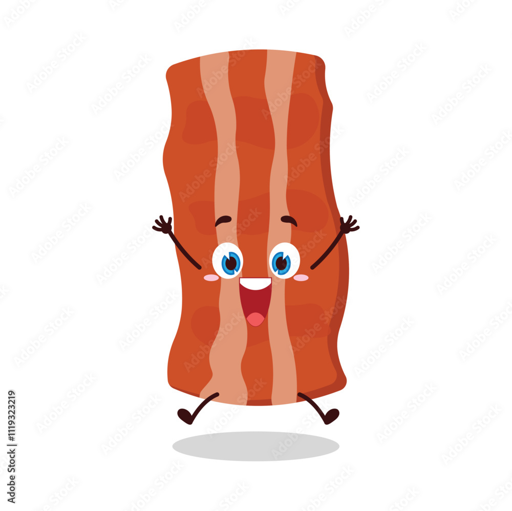 cute celebration jump expression of bacon cartoon character Stock ...