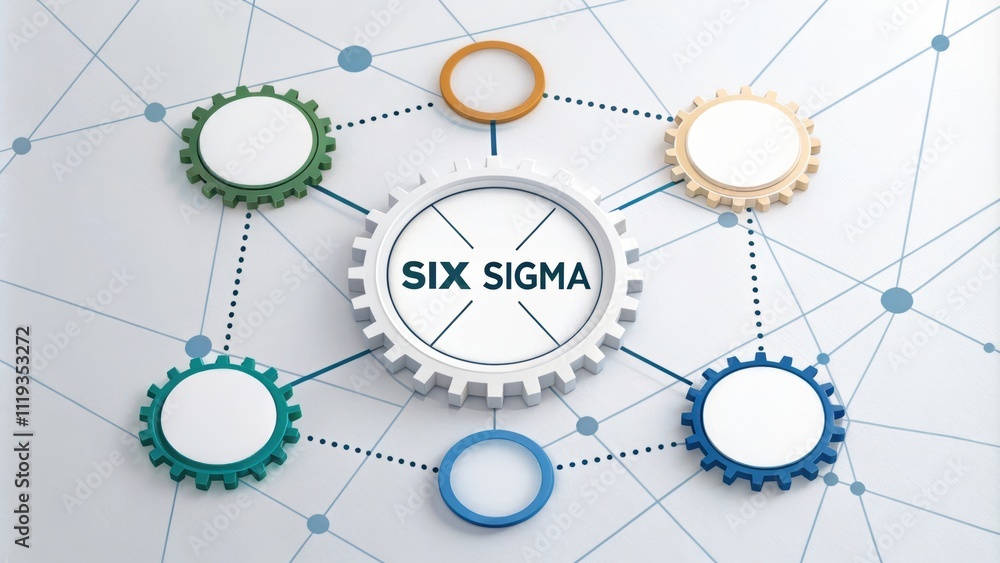 Six Sigma and DMAIC concept. Six Sigma process with gears and network ...