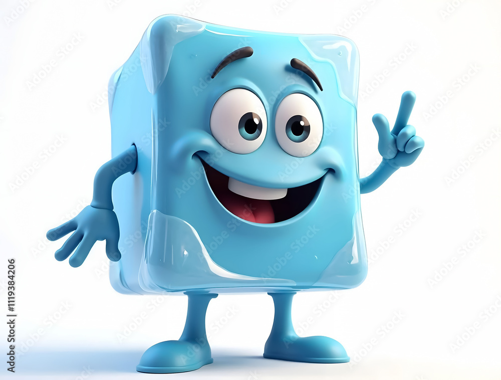 3D Cartoon of a Funny Ice Cube with a Happy Face – Perfect for Beverage ...