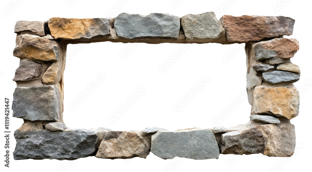 Rustic stone frame with blank center on transparent background ...