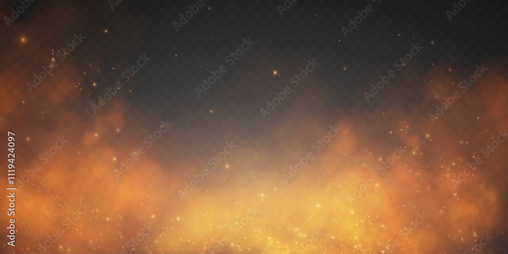 Fire smoke and flying fire particles sparks fierce flames fire, heat ...